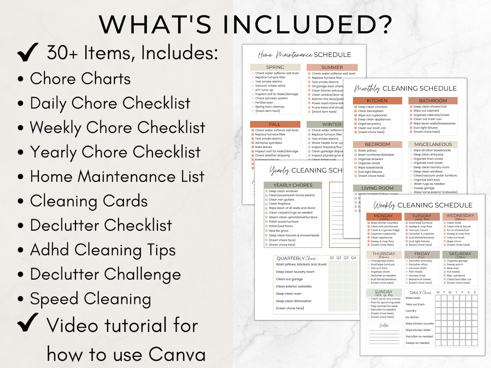 Editable ADHD Cleaning Checklist Bundle, ADHD Cleaning Planner, ADHD ...
