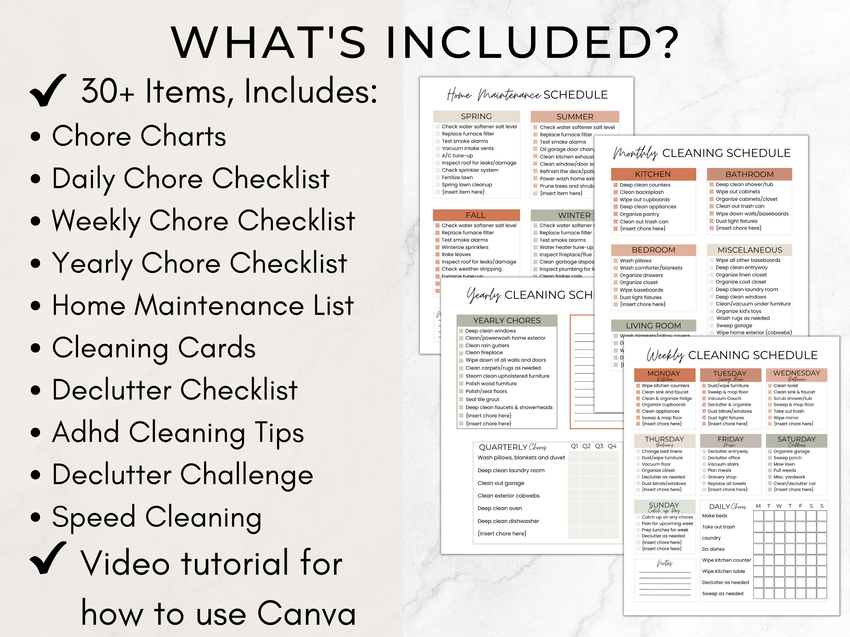 Editable ADHD Cleaning Checklist Bundle, ADHD Cleaning Planner, ADHD ...