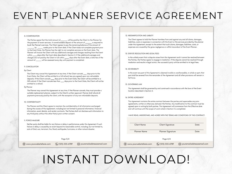 Editable Event Planner Contract Template Event Planner Client - Etsy