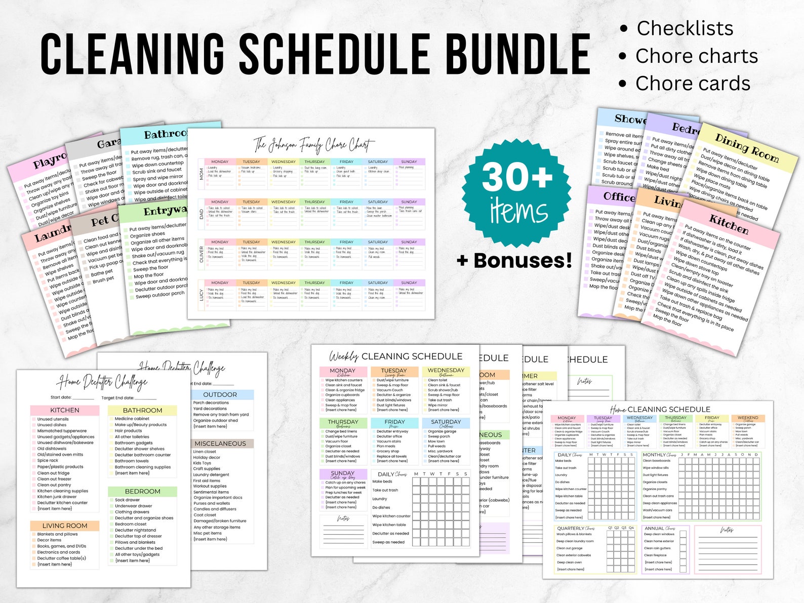 Cleaning Checklist Bundle, Cleaning Schedule, Editable Home Cleaning ...