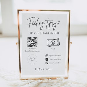 Tip Your Bartender Sign Template, Editable QR Code Sign, Printable ...
