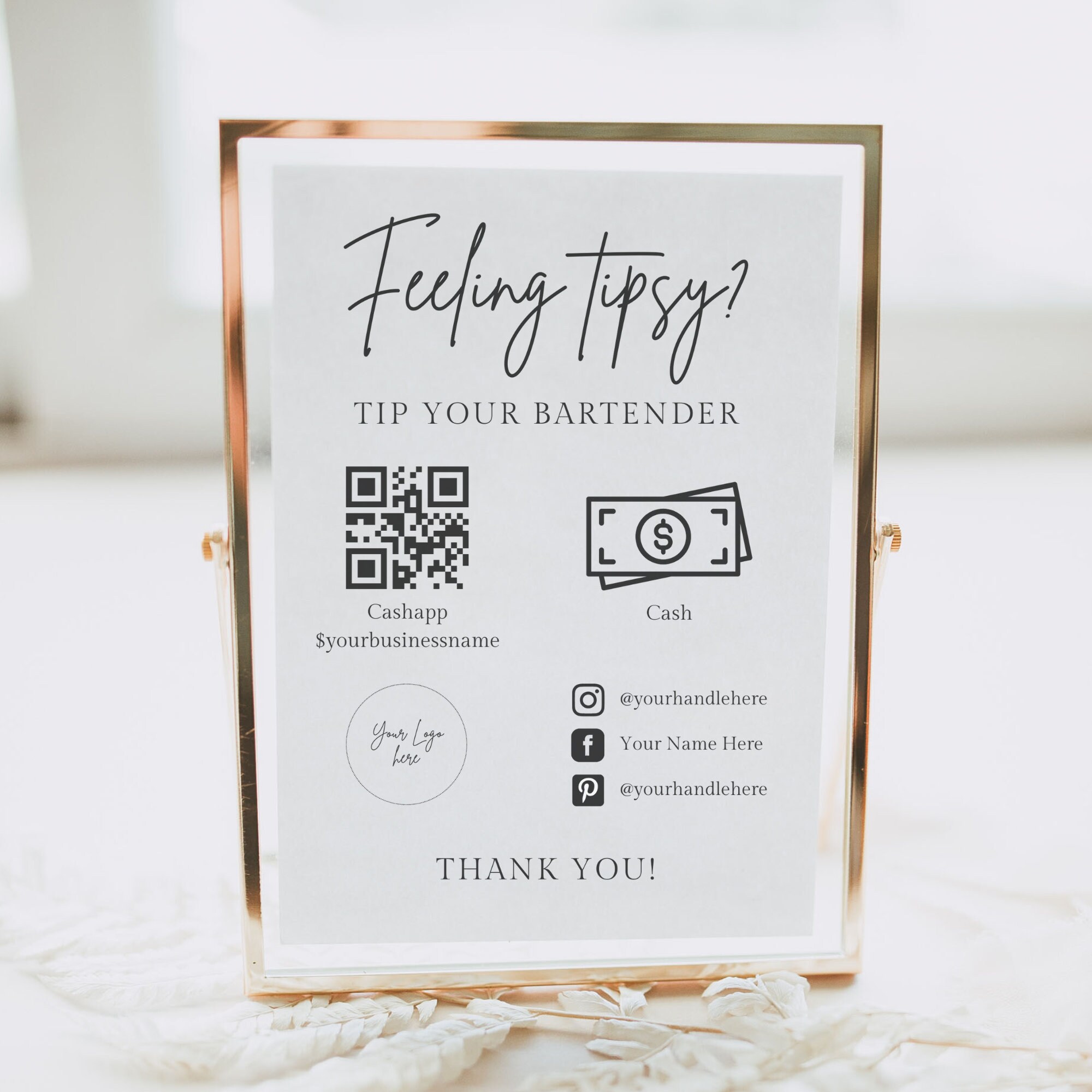Tip Your Bartender Sign Template Editable QR Code Sign - Etsy