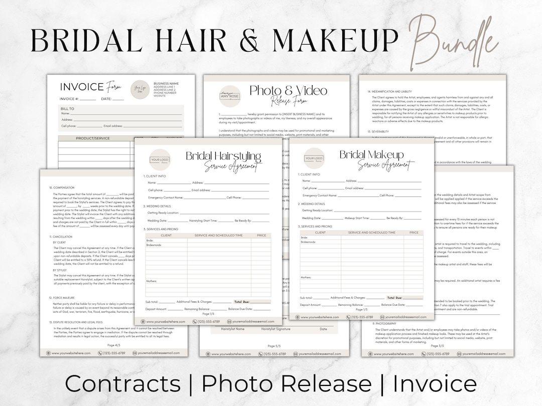 Bridal Makeup Artist Contract, Bridal Hair Contract, Wedding Hair and ...
