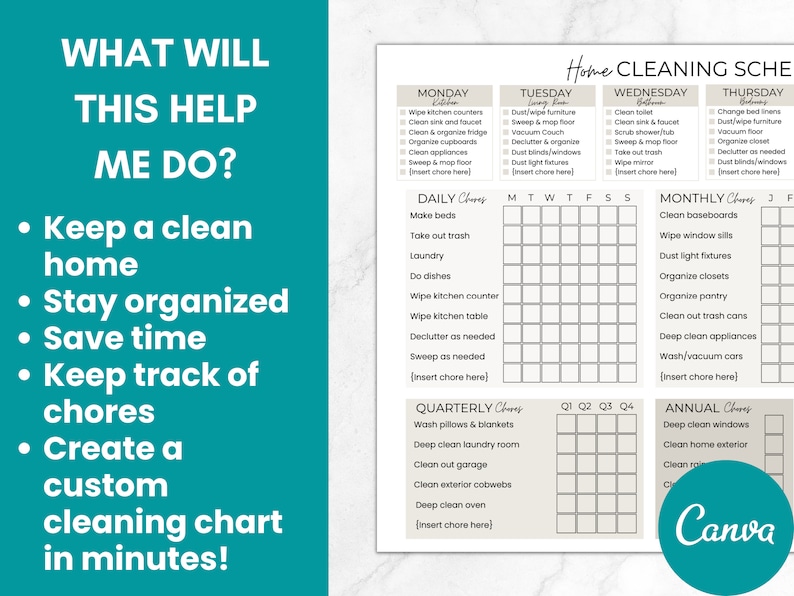 All-in-one Cleaning Schedule, Cleaning Planner Checklist, Adult Chore ...