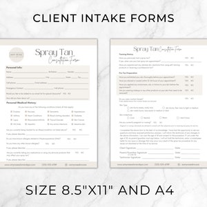 Spray Tan Forms, Spray Tanning Business Templates Bundle, Editable ...