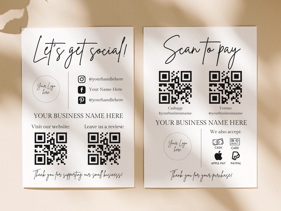 Business Sign Templates Bundle, Social Media Sign Printable, Custom QR ...