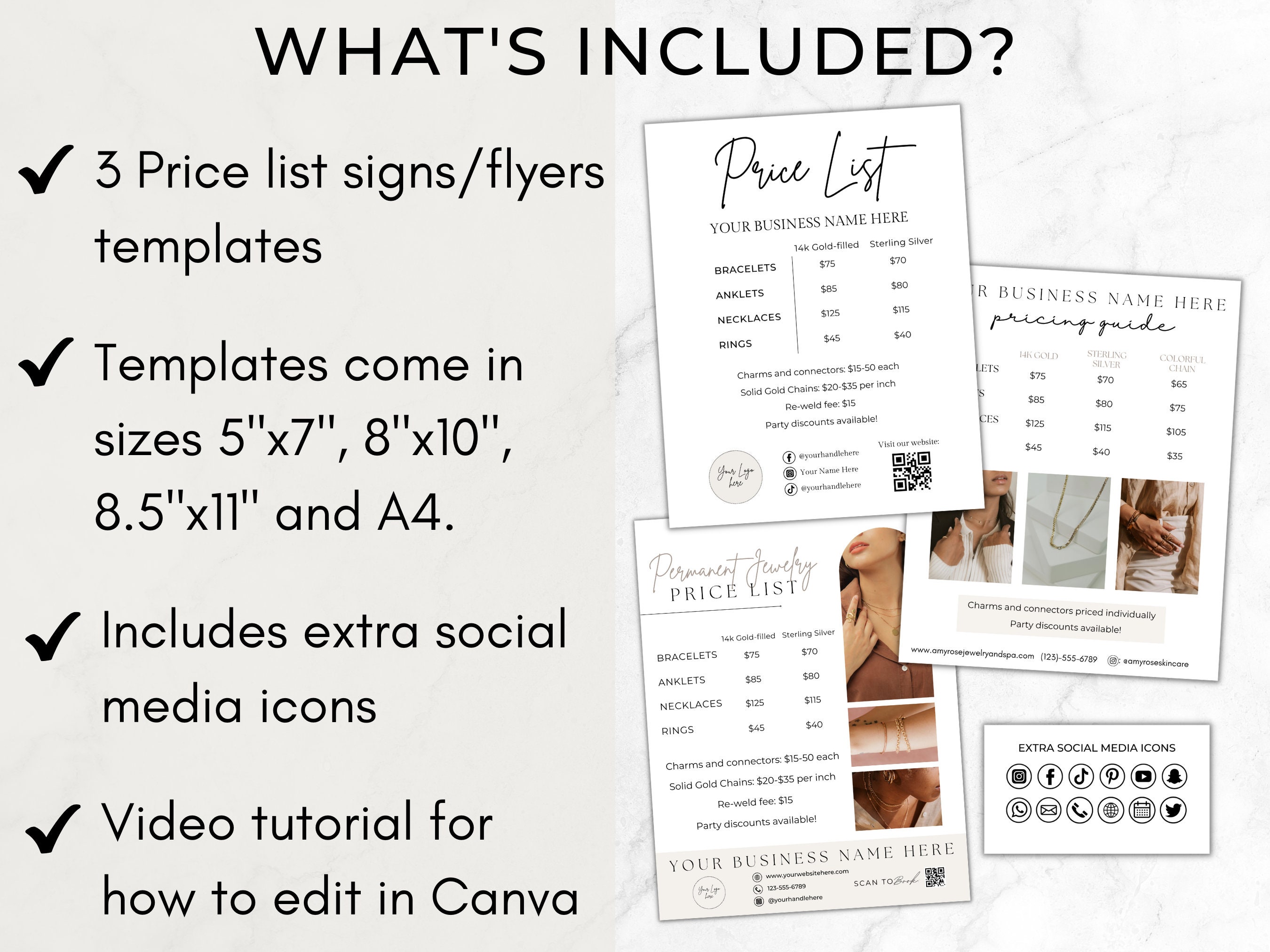 Permanent Jewelry Price List Display Bundle, Permanent Jewelry Flyer ...