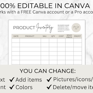 Editable Inventory Tracker, Product Inventory Template, Inventory ...