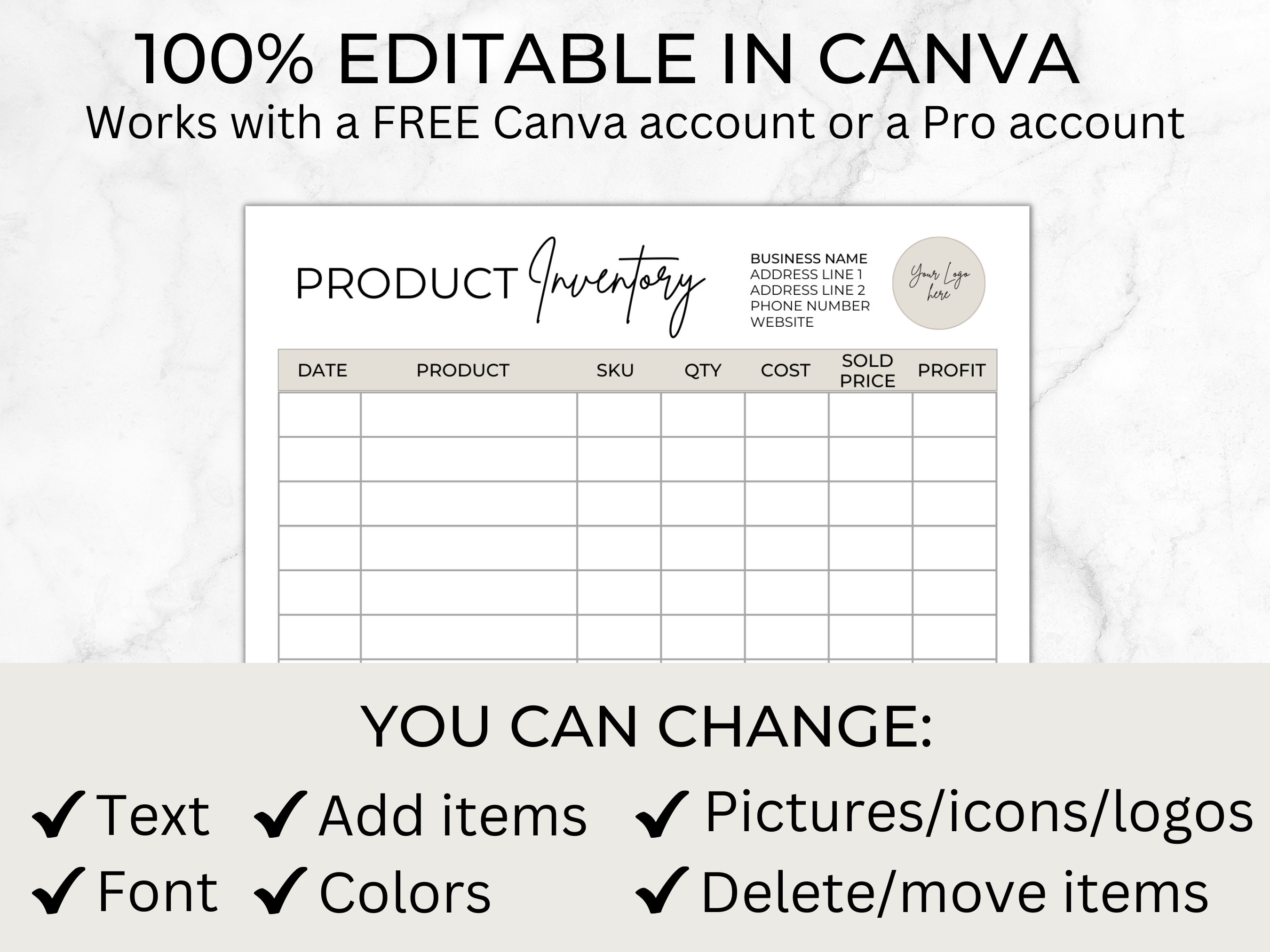 Editable Inventory Tracker, Product Inventory Template, Inventory ...