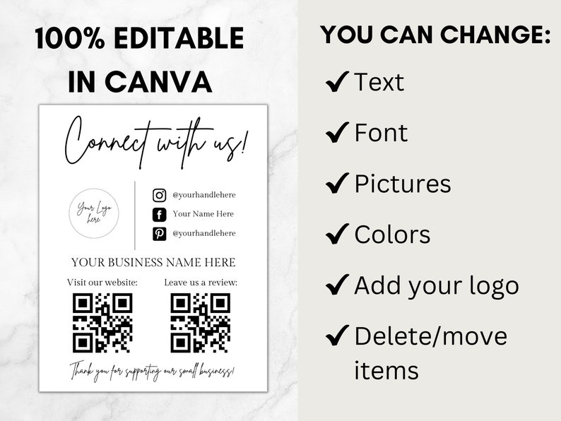 Connect With Us Social Media Sign Editable QR Code Sign - Etsy