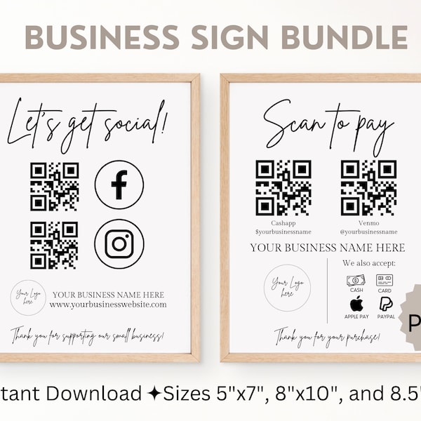 Qr Code Signs Lets Get Social Templates Scan to Pay - Etsy