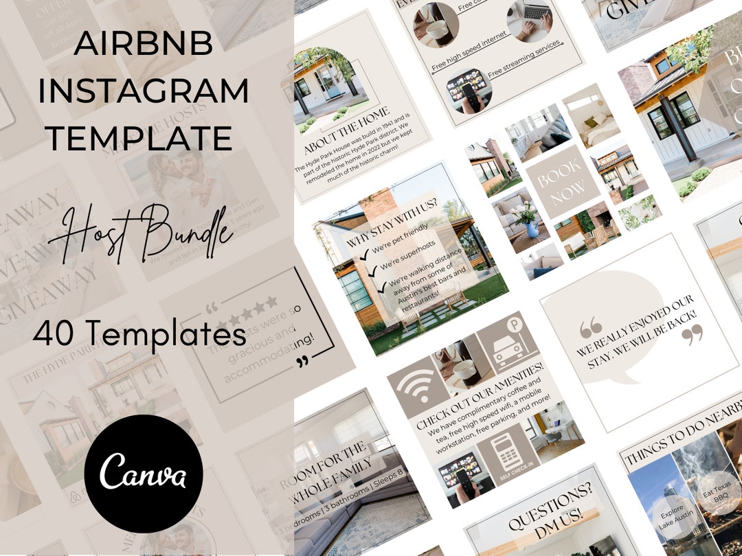 Airbnb Instagram Post Bundle, Editable Airbnb Social Media Templates ...