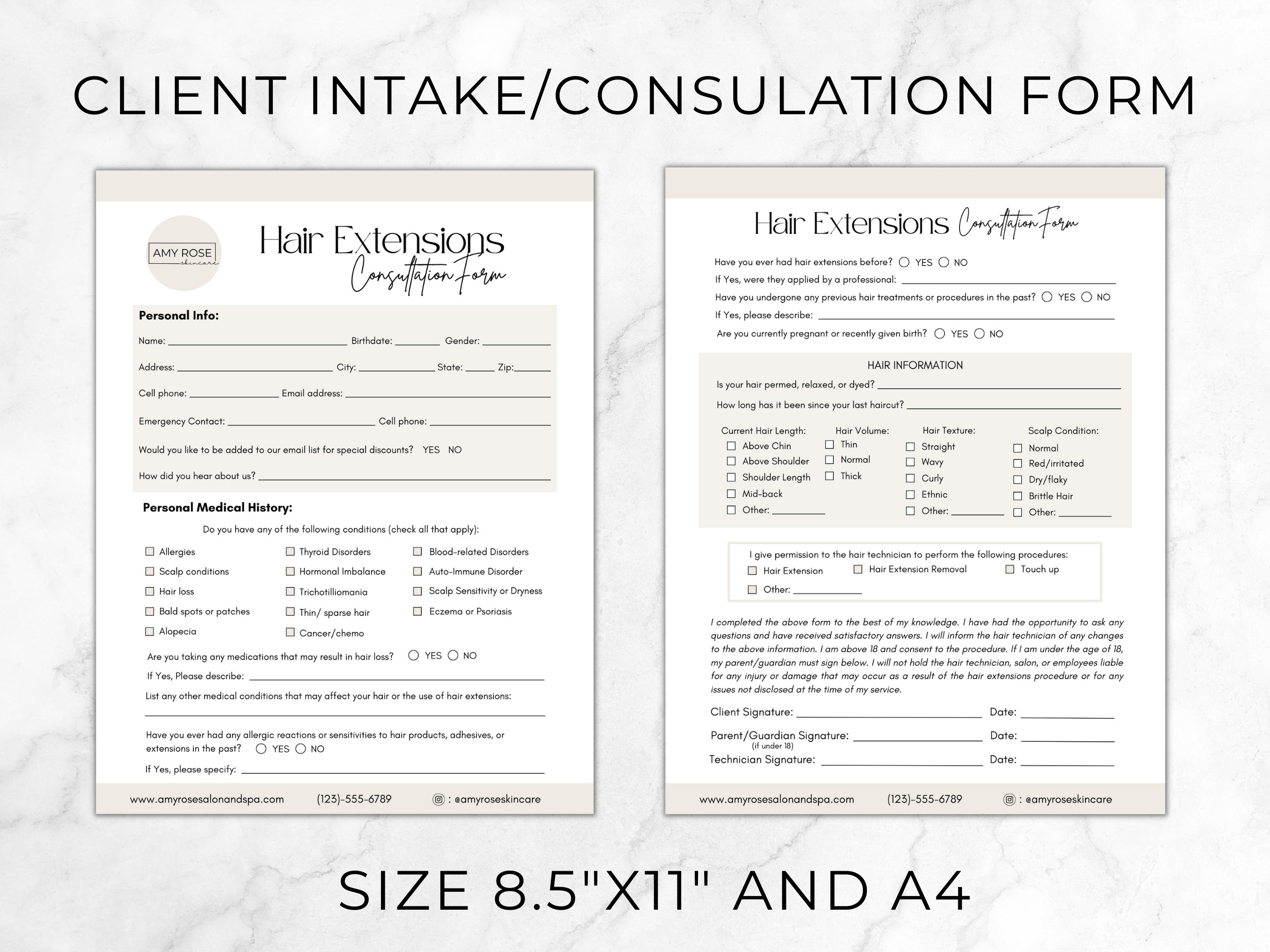 Editable Hair Extension Form Templates, Hair Salon Canva Templates ...