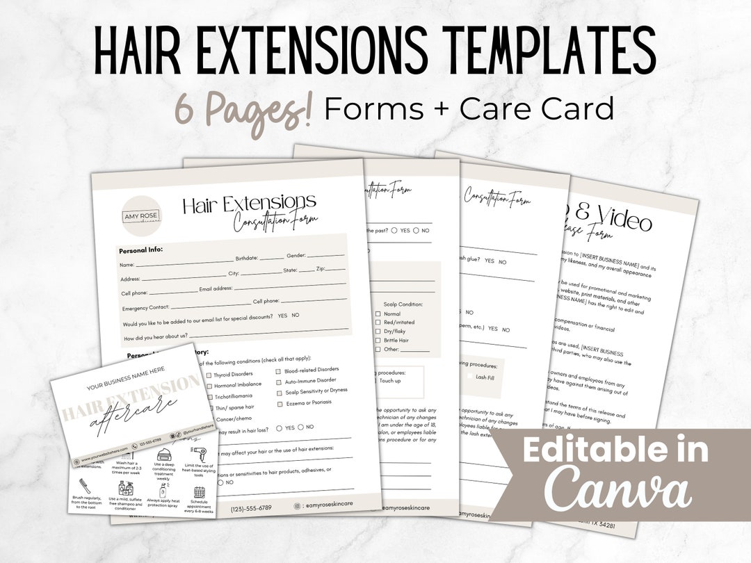 Hair Extension Consent Forms Template, Hair Extension Waiver and Client ...