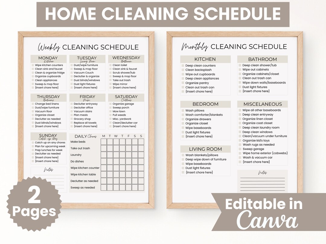 Editable Cleaning Schedule Checklist, Adult Chore Chart, ADHD Cleaning ...