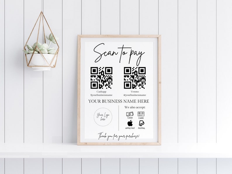 Scan to Pay Sign Template, QR Code Sign, Editable Small Business Sign ...