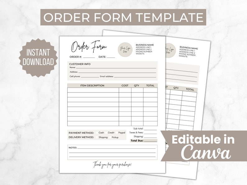 Editable Order Form Template Printable Small Business Order - Etsy