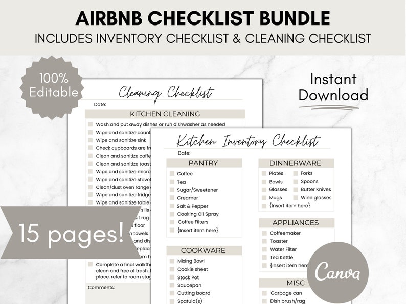 Airbnb Checklist Template Bundle, Editable Airbnb Inventory Checklist ...
