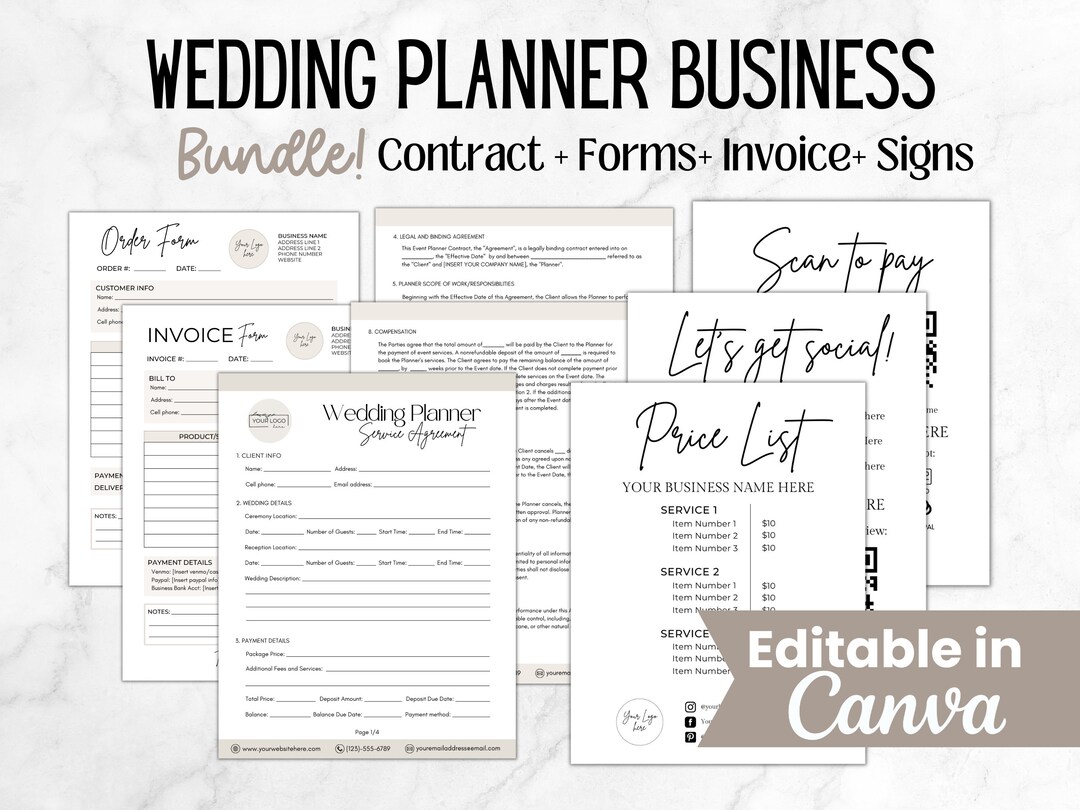 Wedding and Event Planner Contract Template, Editable Wedding Planning ...