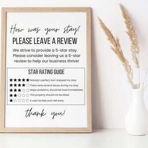 Airbnb Review Sign Template, Editable Leave a Review, Airbnb Review ...