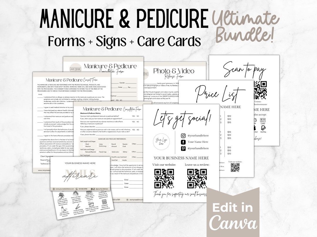 Nail Tech Forms Bundle, Editable Nail Business Consent Forms, Manicure ...