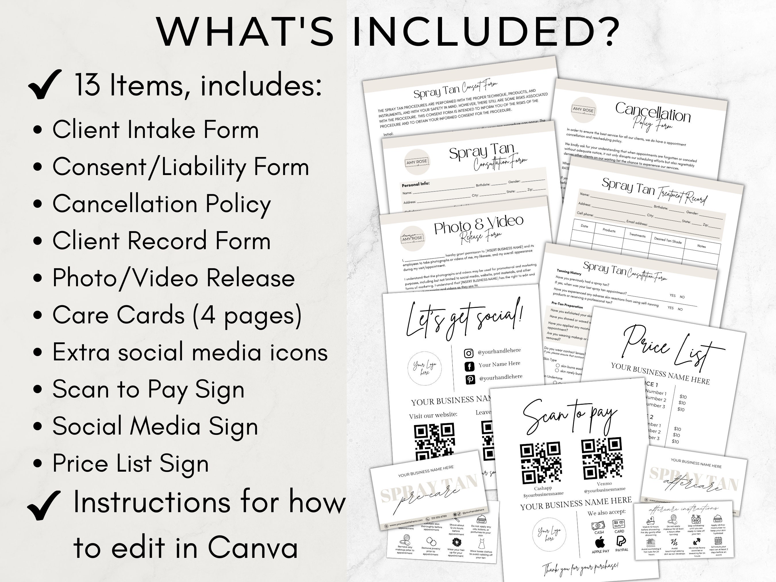 Editable Spray Tan Forms, Spray Tanning Business, Client Intake and ...