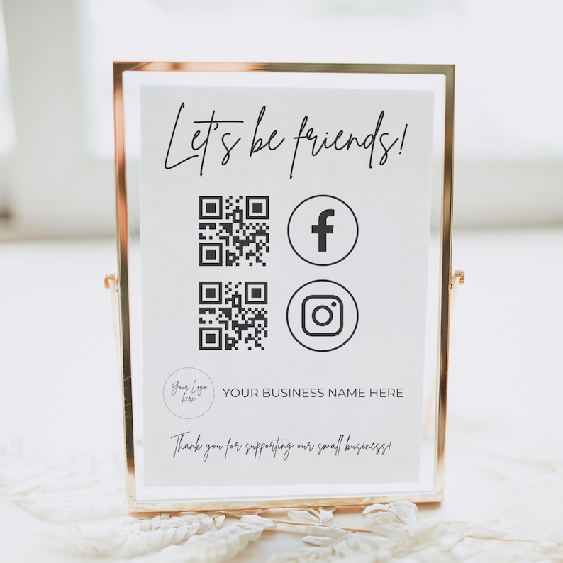 Social Media Sign Template, QR Code Sign, Editable Small Business Sign ...