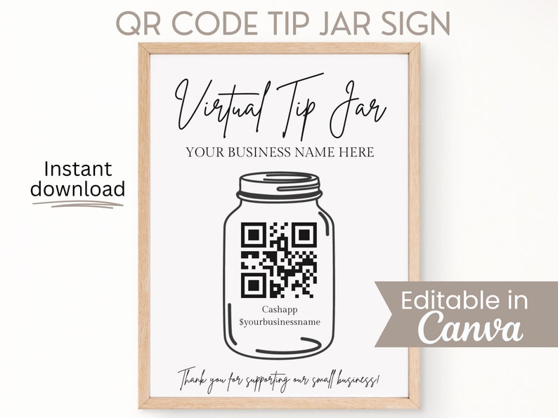 Virtual Tip Jar Sign Template QR Code Payment Sign Small - Etsy