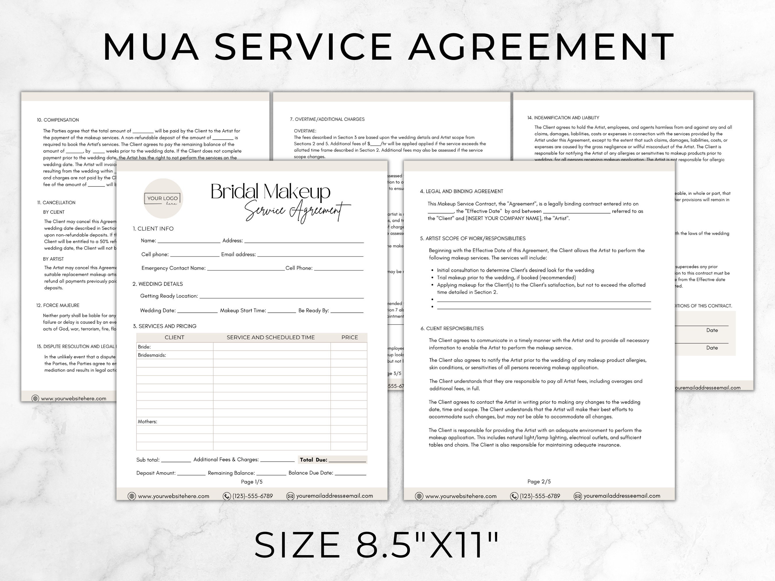 Bridal Makeup Artist Contract Bundle, Freelance MUA Forms Template ...