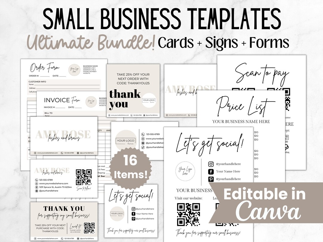 Small Business Sign Templates Bundle, QR Code Sign, Social Media Sign ...