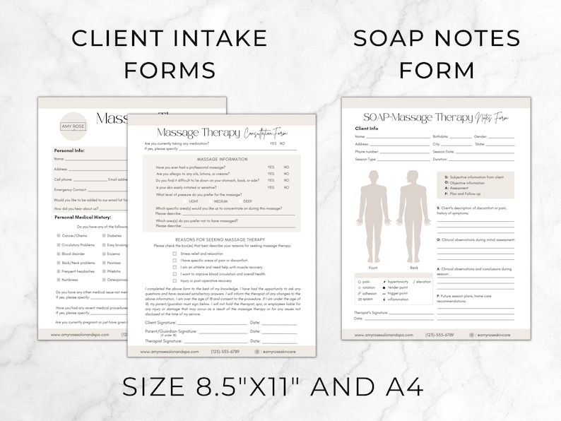 Massage Therapist Forms Business Bundle, Editable Massage Consultation ...