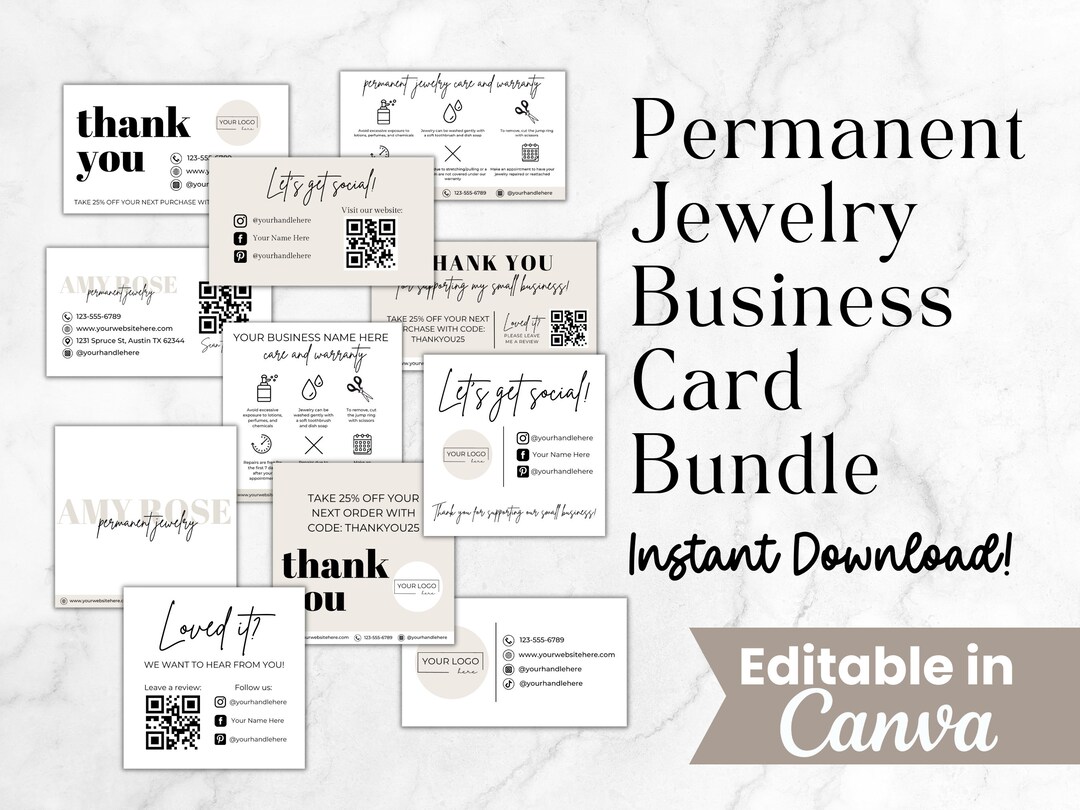 Permanent Jewelry Business Cards, Warranty and Care Card, Permanent ...