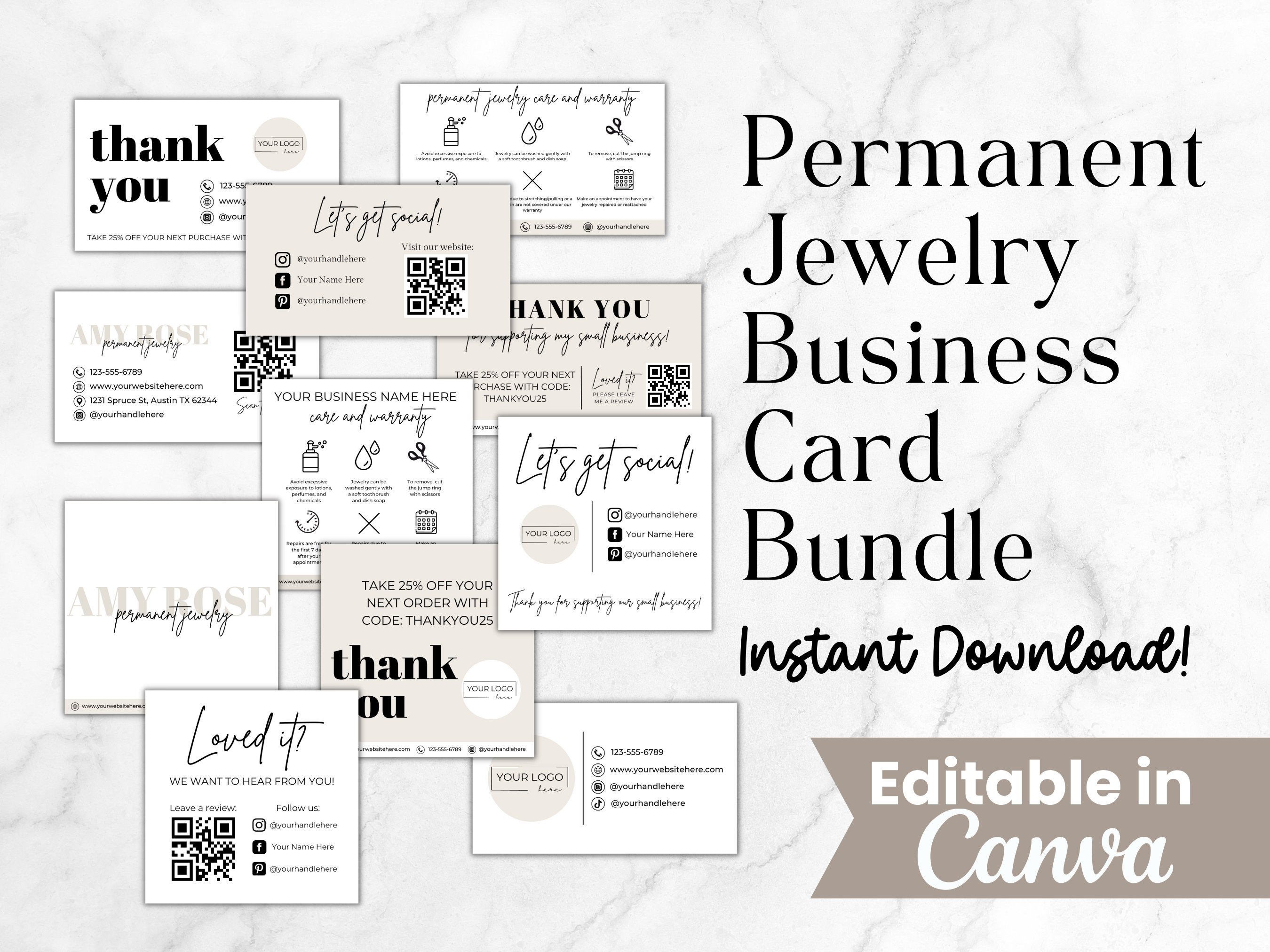Permanent Jewelry Business Cards, Warranty and Care Card, Permanent ...