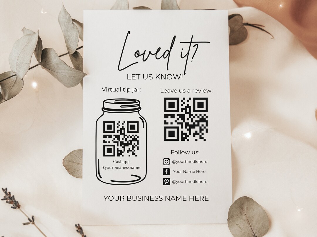 QR Code Sign, Virtual Tip Jar, Editable Tips Sign Template, Social ...