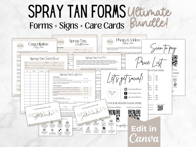 Spray Tanning Business Templates Bundle, Spray Tan Consent Forms ...