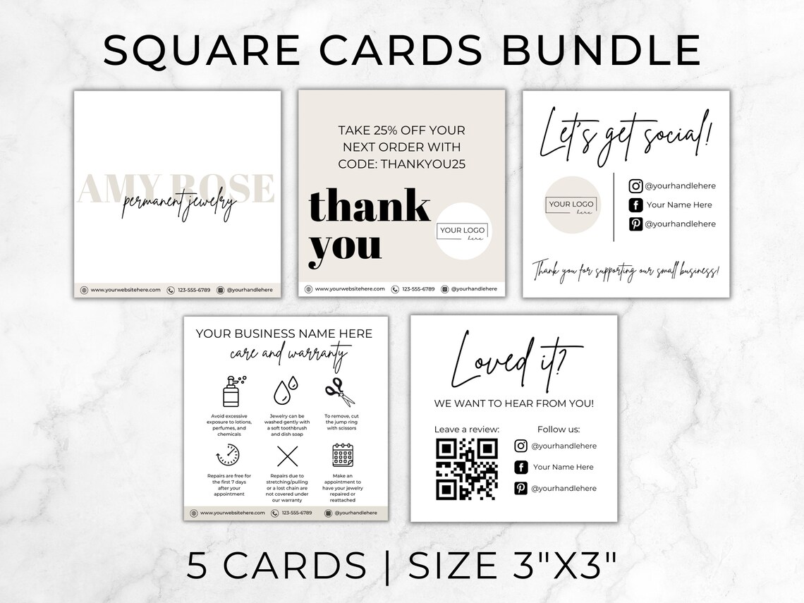 Permanent Jewelry Business Cards, Permanent Jewelry Care Card, Warranty ...