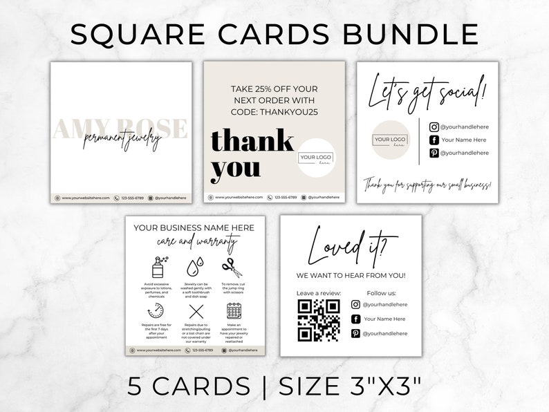 Permanent Jewelry Business Cards, Permanent Jewelry Care Card, Warranty ...