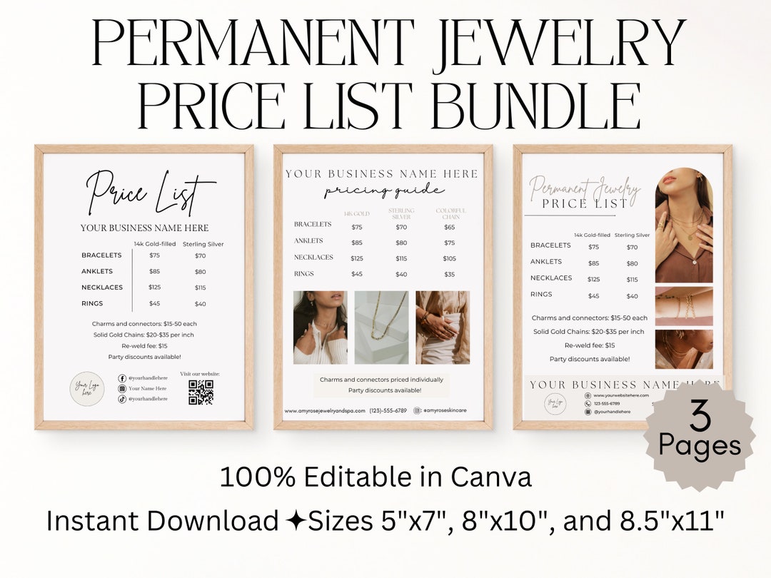 Permanent Jewelry Price List Display Bundle, Permanent Jewelry Flyer ...