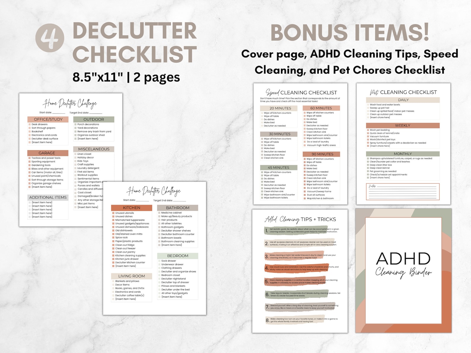 Editable ADHD Cleaning Checklist Bundle, ADHD Cleaning Planner, ADHD ...