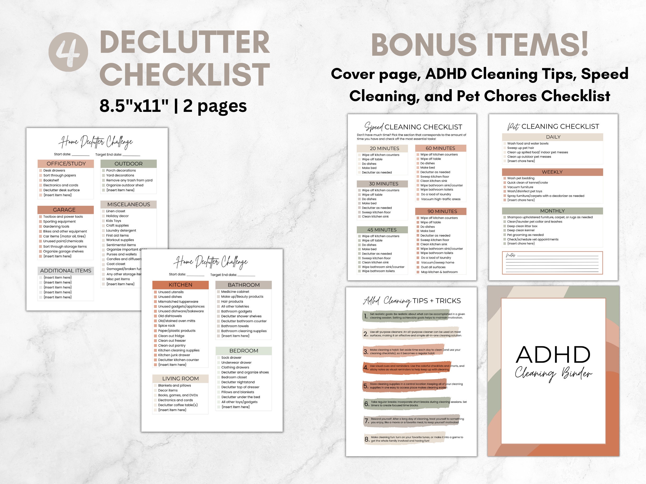 Editable ADHD Cleaning Checklist Bundle, ADHD Cleaning Planner, ADHD ...