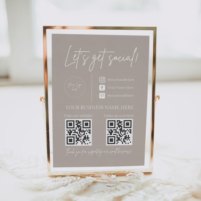 Let Get Social Sign, Social Media Sign Template, QR Code Sign, Editable ...