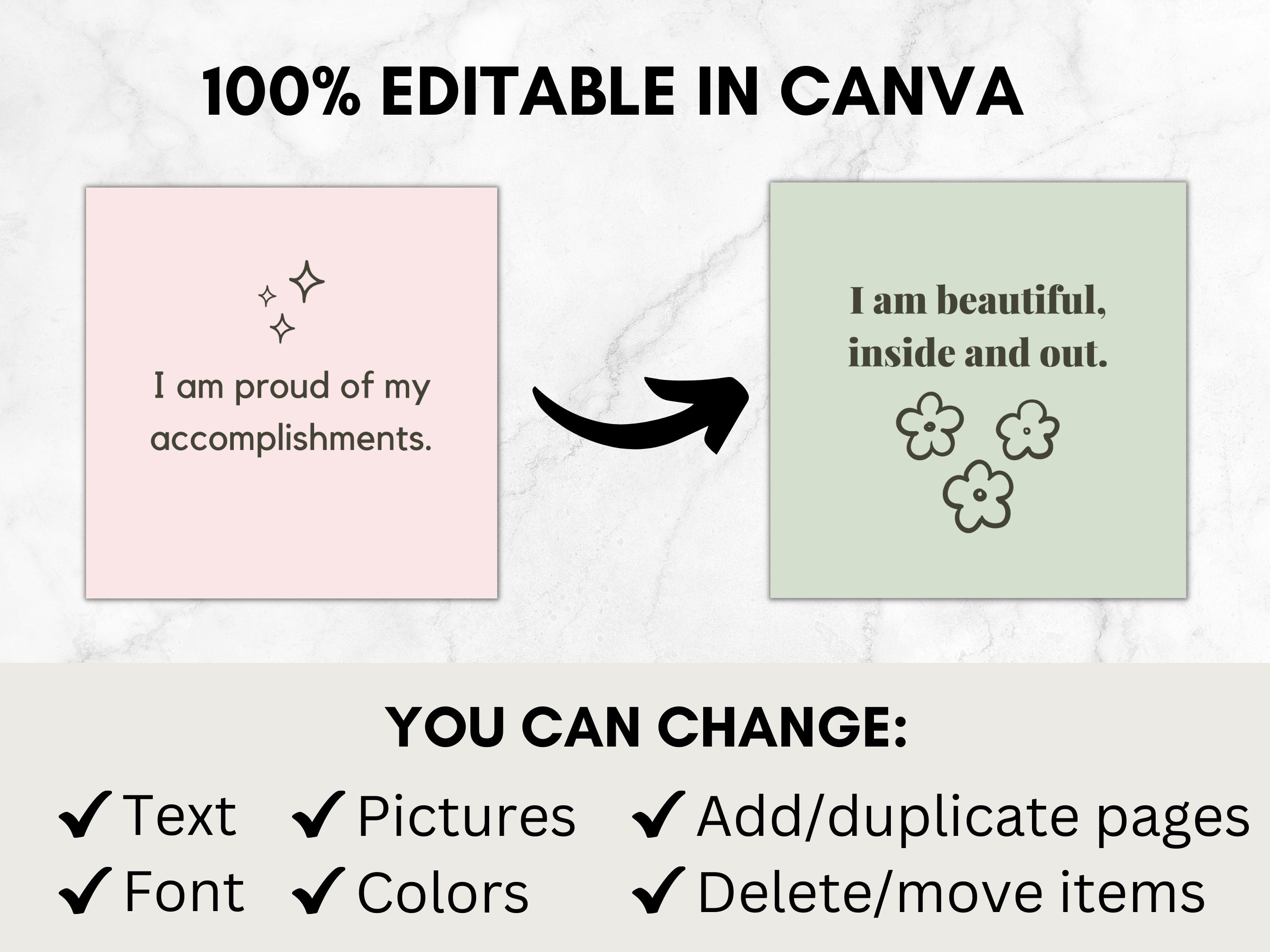 Daily Affirmation Cards Pack Editable Positive Affirmation - Etsy