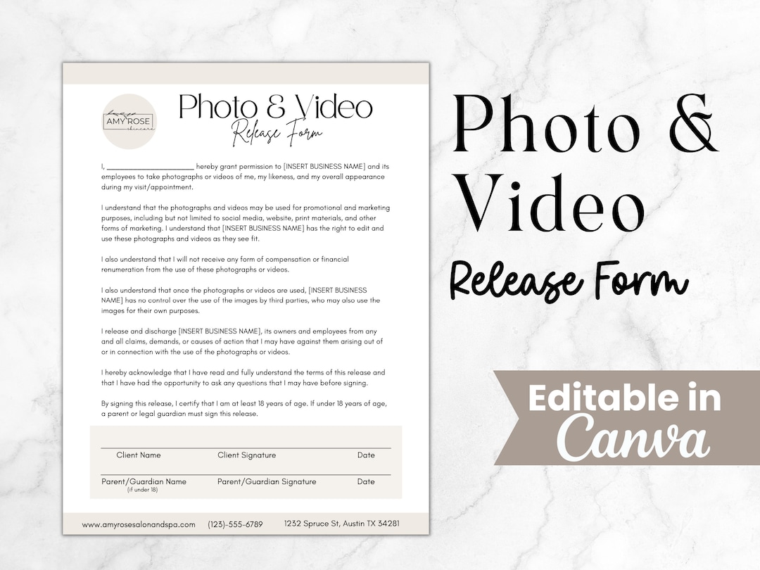 Photo and Video Release Form, Photography Consent Form, Skincare Forms ...