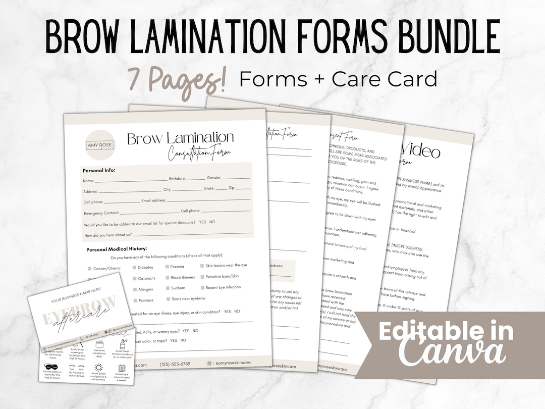 Brow Lamination Consent Forms, Editable Esthetician Form Templates ...