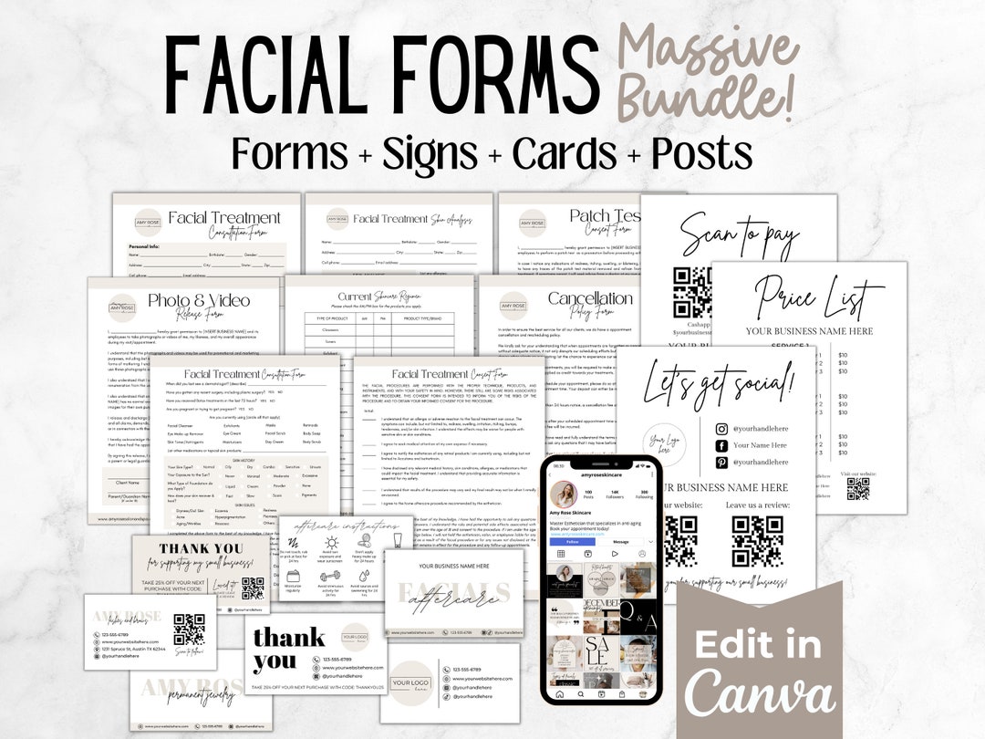 Editable Esthetician Forms Bundle, Esthetician Business Templates ...
