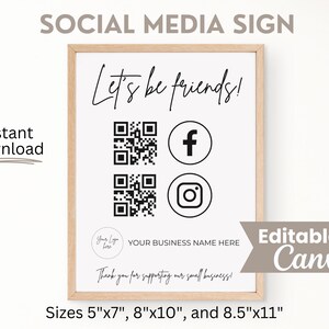 Social Media QR Code Sign Template, Editable Small Business Sign ...