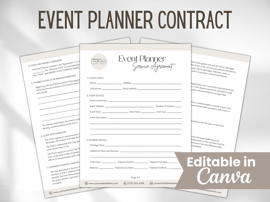 Editable Event Planner Contract Template, Event Planner Client Intake ...