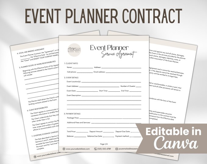 Printable Event Vendor Contract: Editable Template (PDF, Word, Canva ...