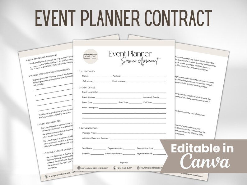 Editable Event Planner Contract Template Event Planner Client Etsy
