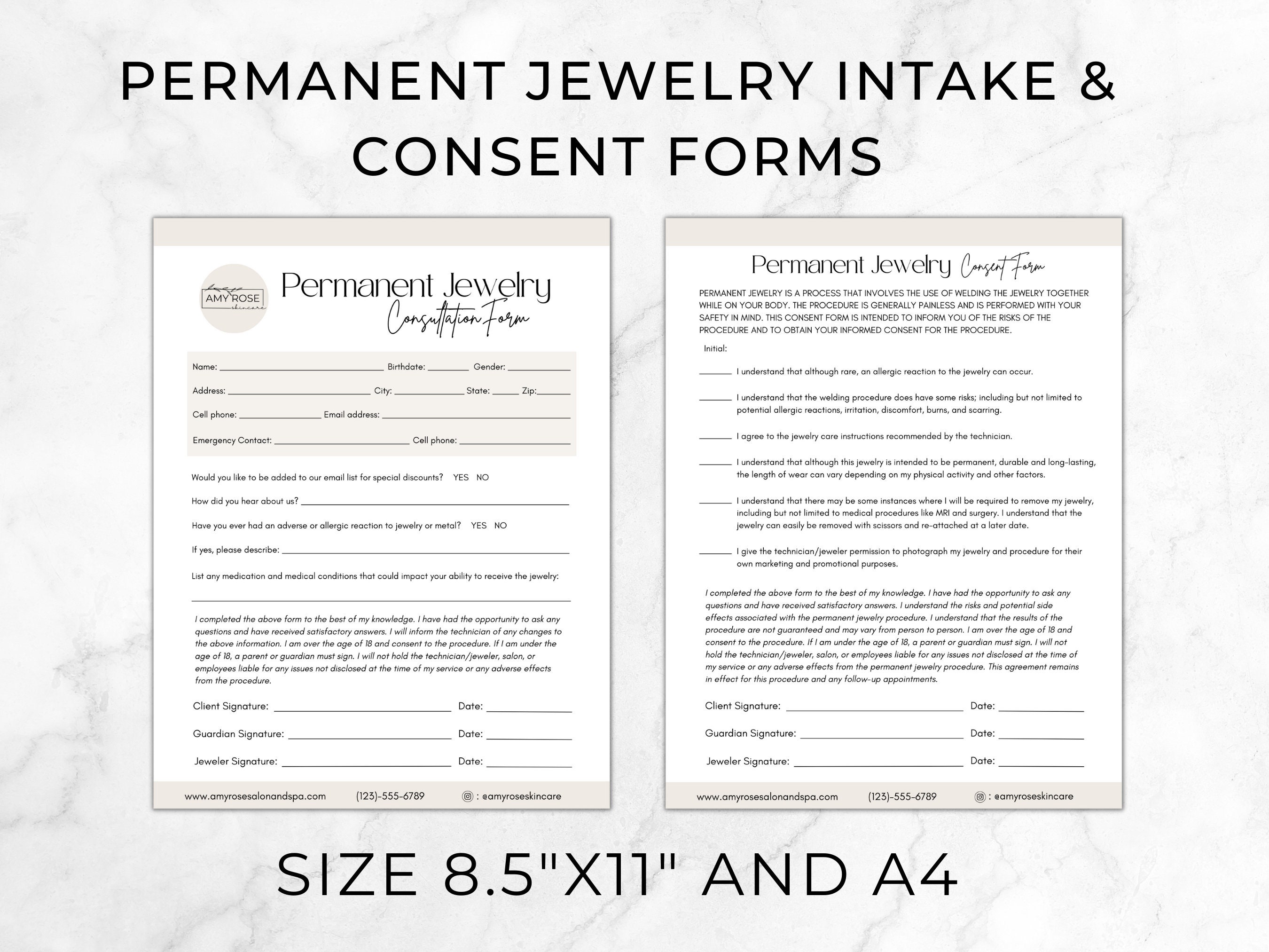 Permanent Jewelry Template Forms Permanent Jewelry Client - Etsy
